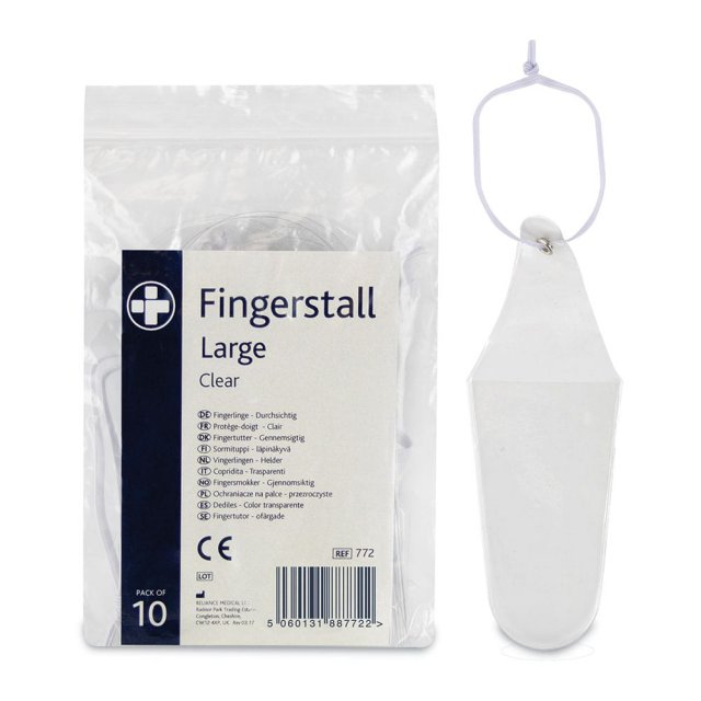 Finger Stall Large Clear Pack of 10 | SkillBase First Aid
