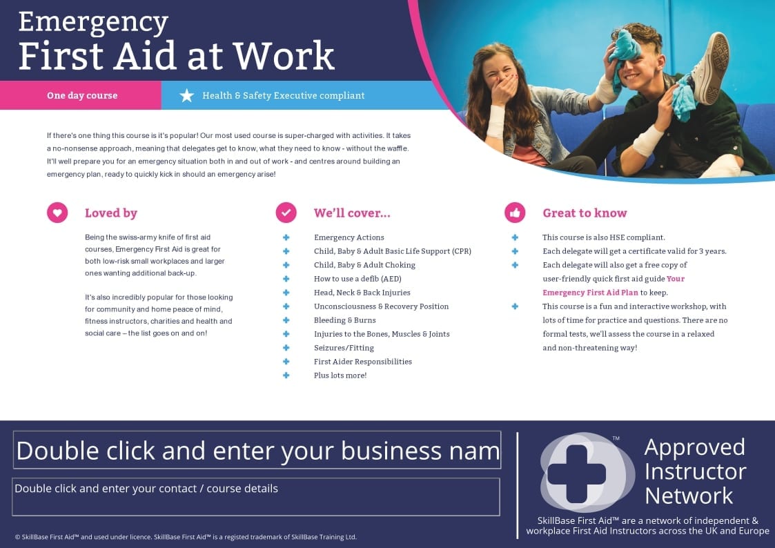 Editable Course Fact Sheet Leaflet Emergency First Aid Skillbase